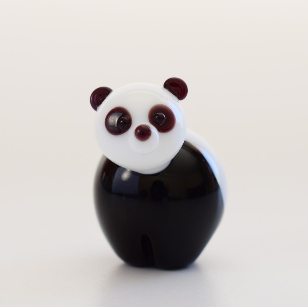 Glass Panda Figurine, Lampwork Cute Panda, Blown Glass Panda, Realistic ...