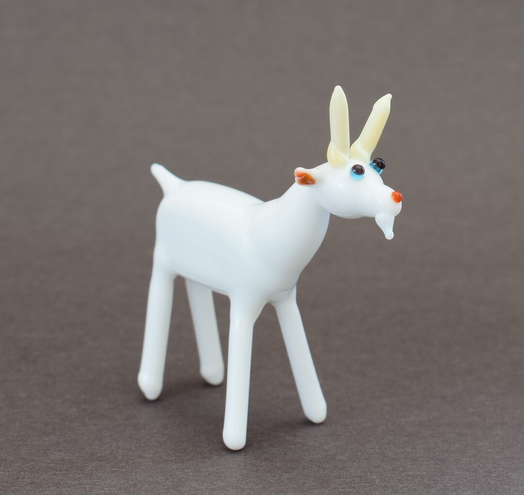 Glass White Goat Figurine, Lampwork Goat, Blown Glass Goat, Cute Goat ...