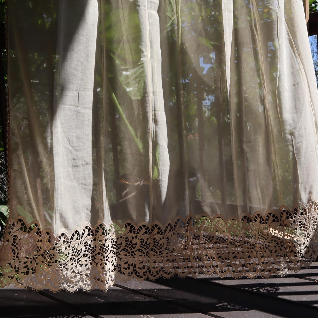 Antique Belgian Linen Curtain - Swiss Linen Panel Bruges Guipure Lace ...