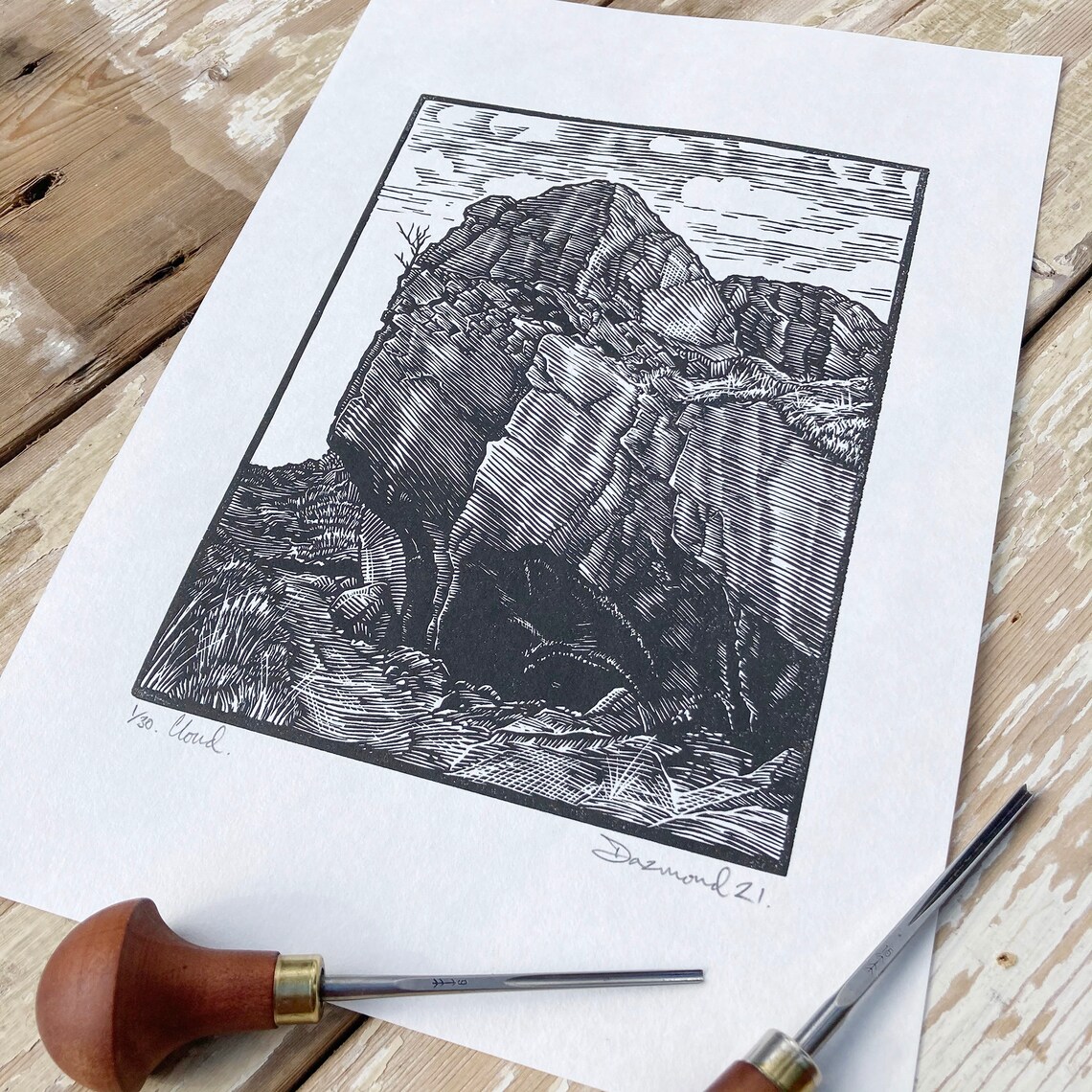 CLOUD Original Artwork Hand Carved Printed Linocut - Etsy Singapore