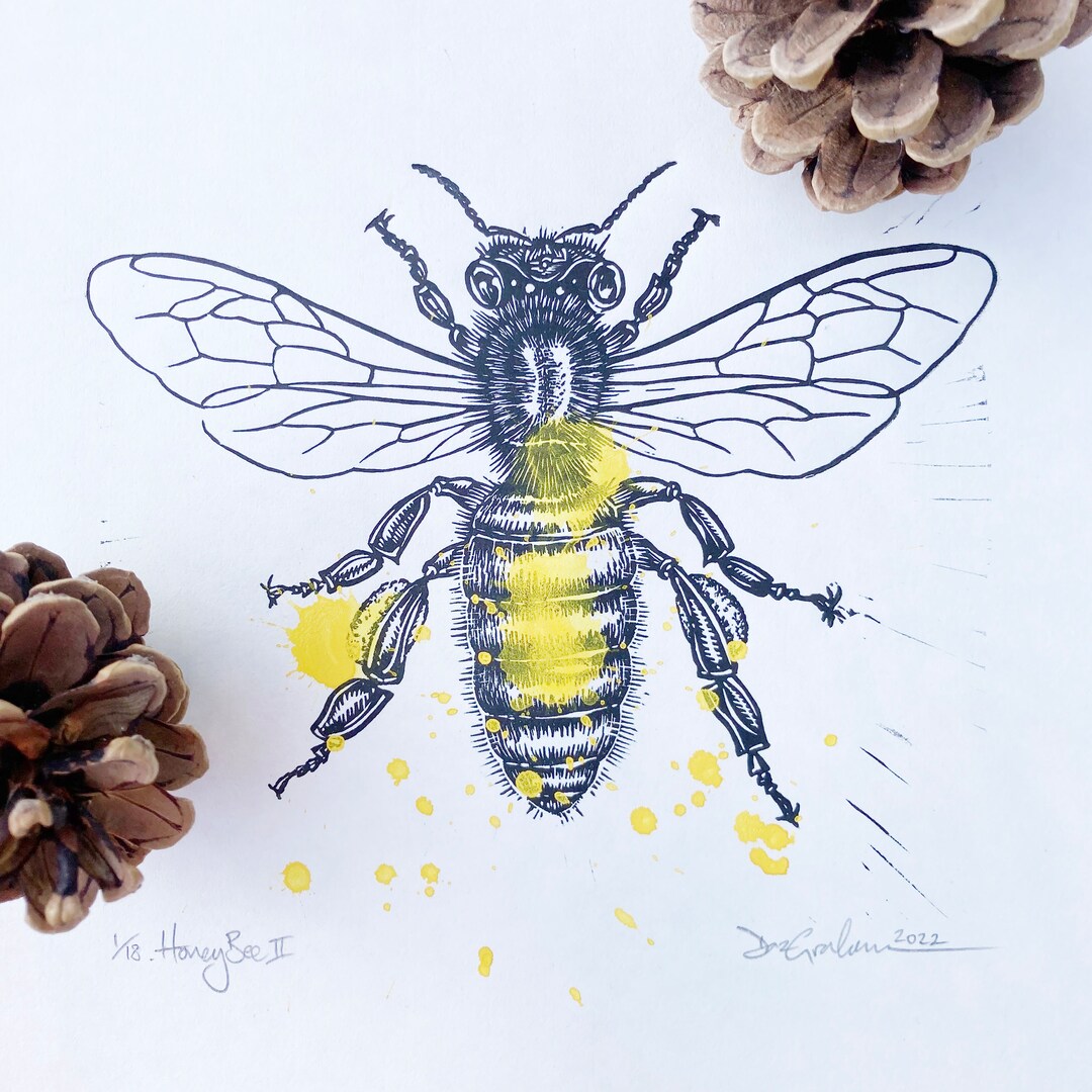 Honey Bee II - Original Artwork Hand Carved, Printed Linocut Relief ...