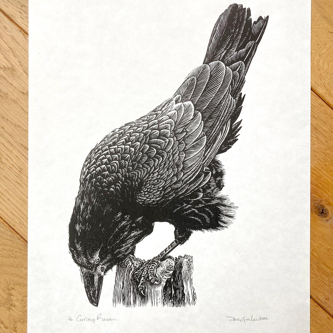 Curious Raven. Limited Original Lino Print Artwork From Hand Carved ...