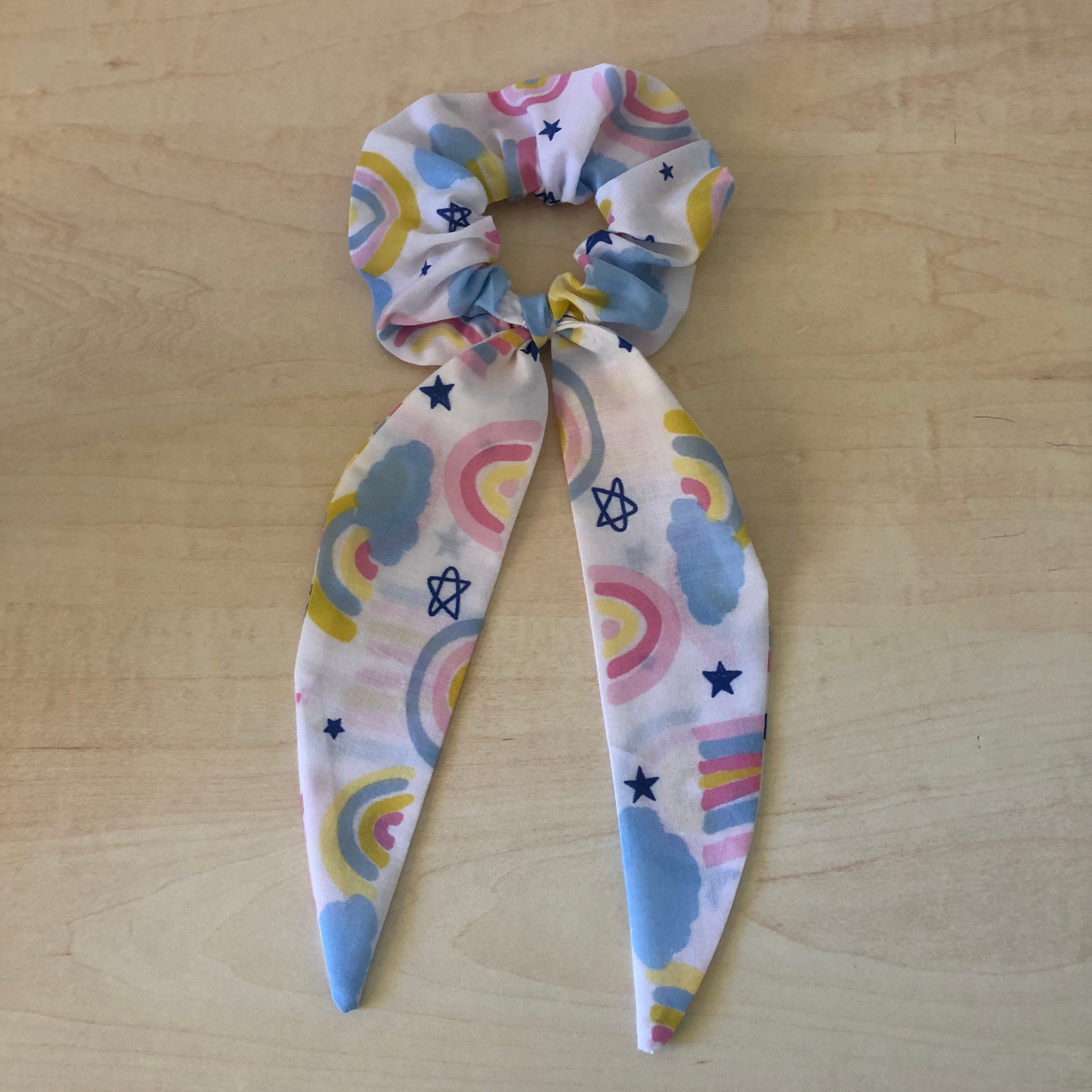 Rainbow Hair Scrunchies with Tail | Etsy