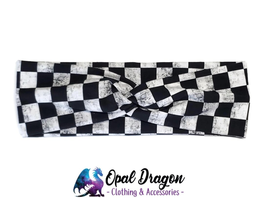 Checkered Headband Thin or Wide Twist Headband Black and White Grunge ...