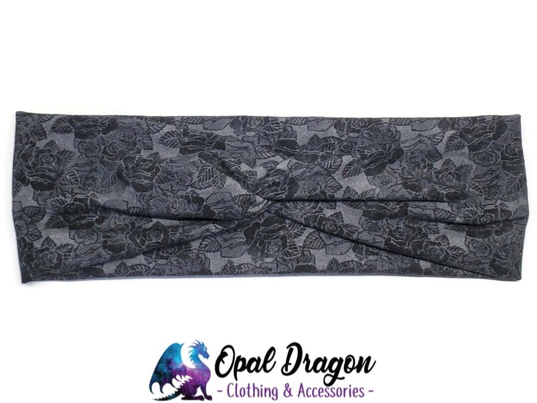 Grunge Roses Romantic Goth Headband - Gray Black Twist Headband ...