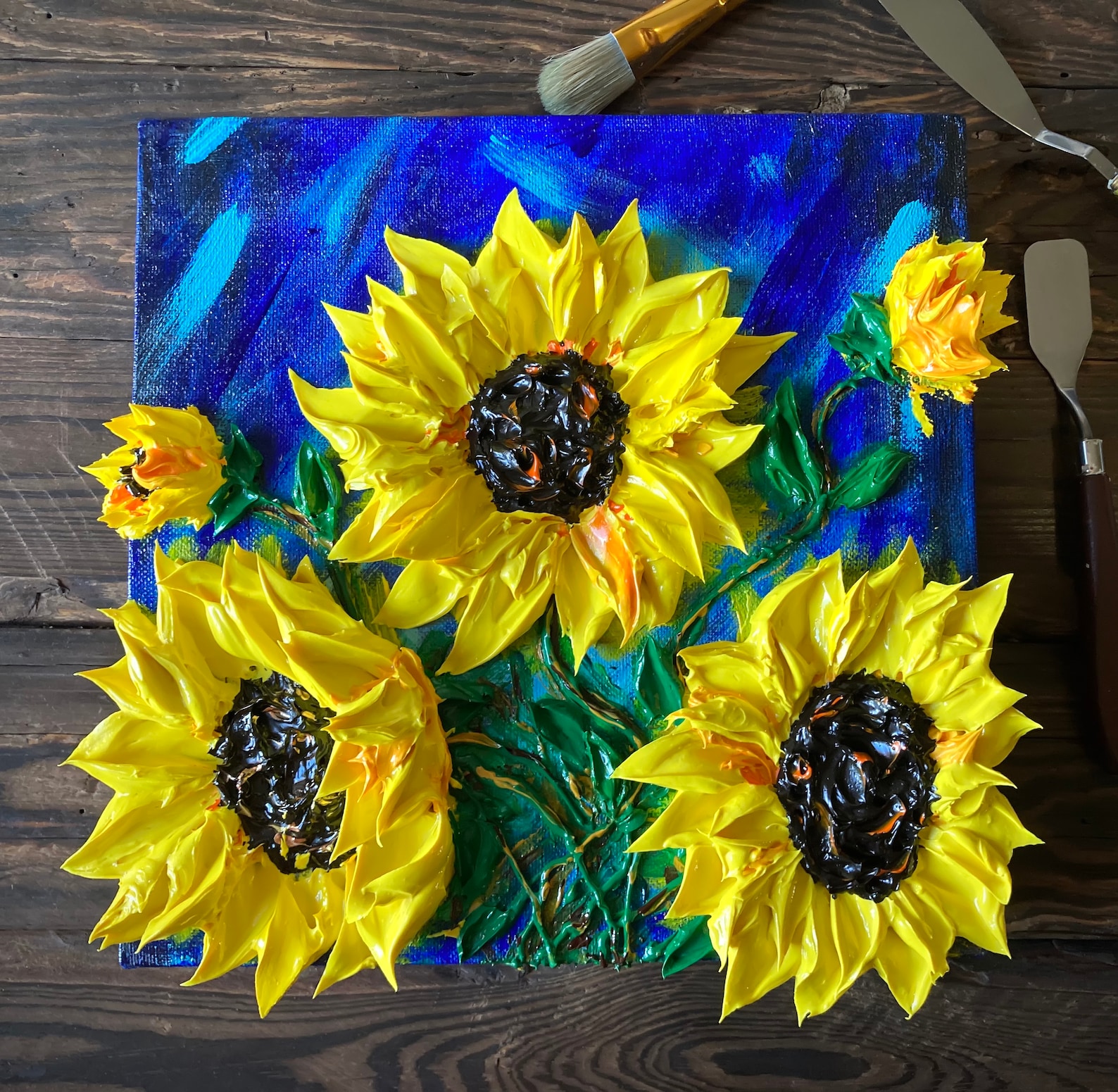 Sunflowers, Touch Art unique 3D Acrylic by Andrii Rays, Impasto ...