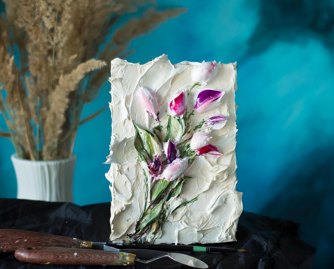 Texture Painting "bouquet of Flowers" Touchart - 3D Acrylic Paint ...