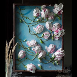 Amazing Texture Painting "magnolias in Beige" Impasto, Touchart - 3D ...