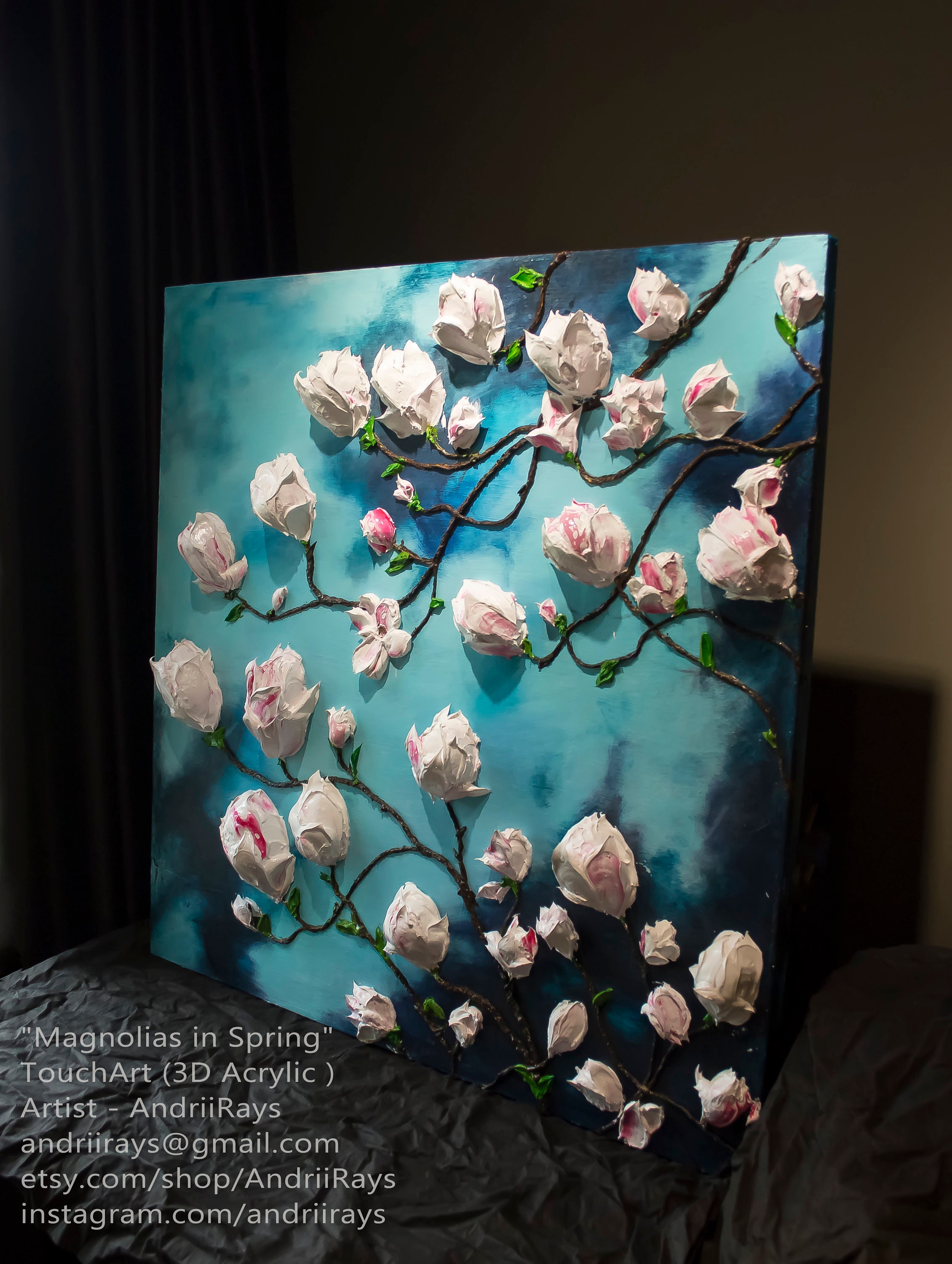 3D Large Magnolias 30 X 30 Touchart 3D Acrylic Paint by Ukrainian ...