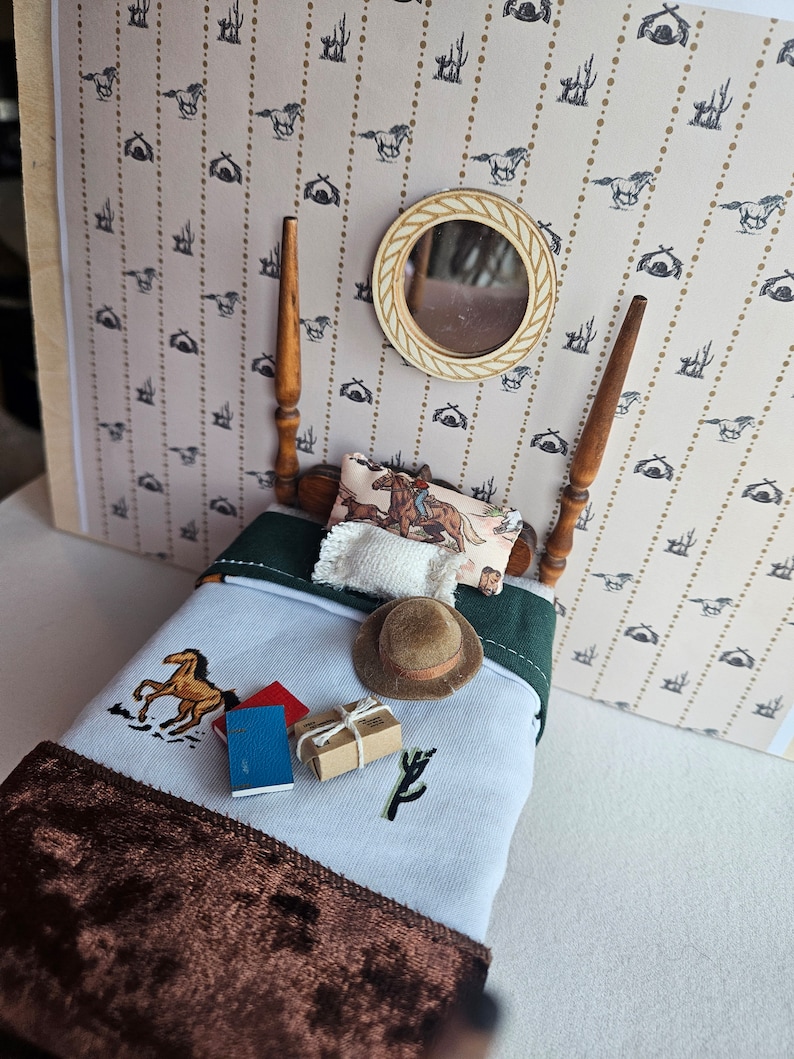 Cowboy Corral Bedding Set 1:12 Scale Miniature Dollhouse Bedroom Decor ...