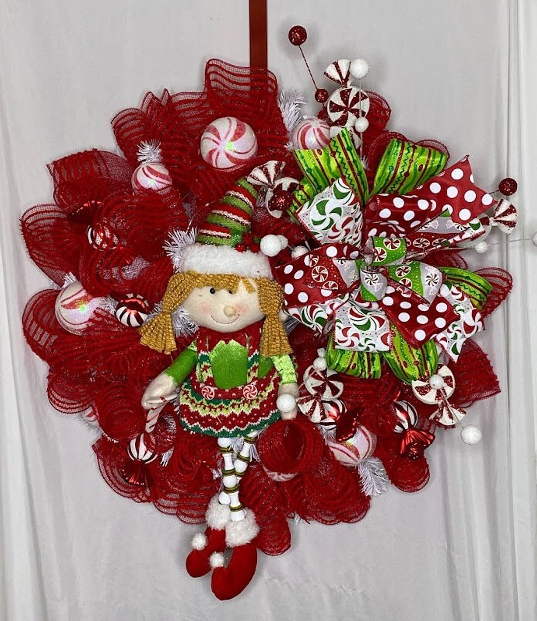 Girl Elf Wreath, Winter Wreath, Holiday Wreath, Seasonal Wreath, Cute ...
