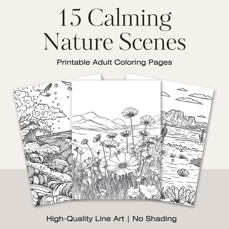 15 Calming Nature Scenes – Printable Adult Coloring Pages PDF ...