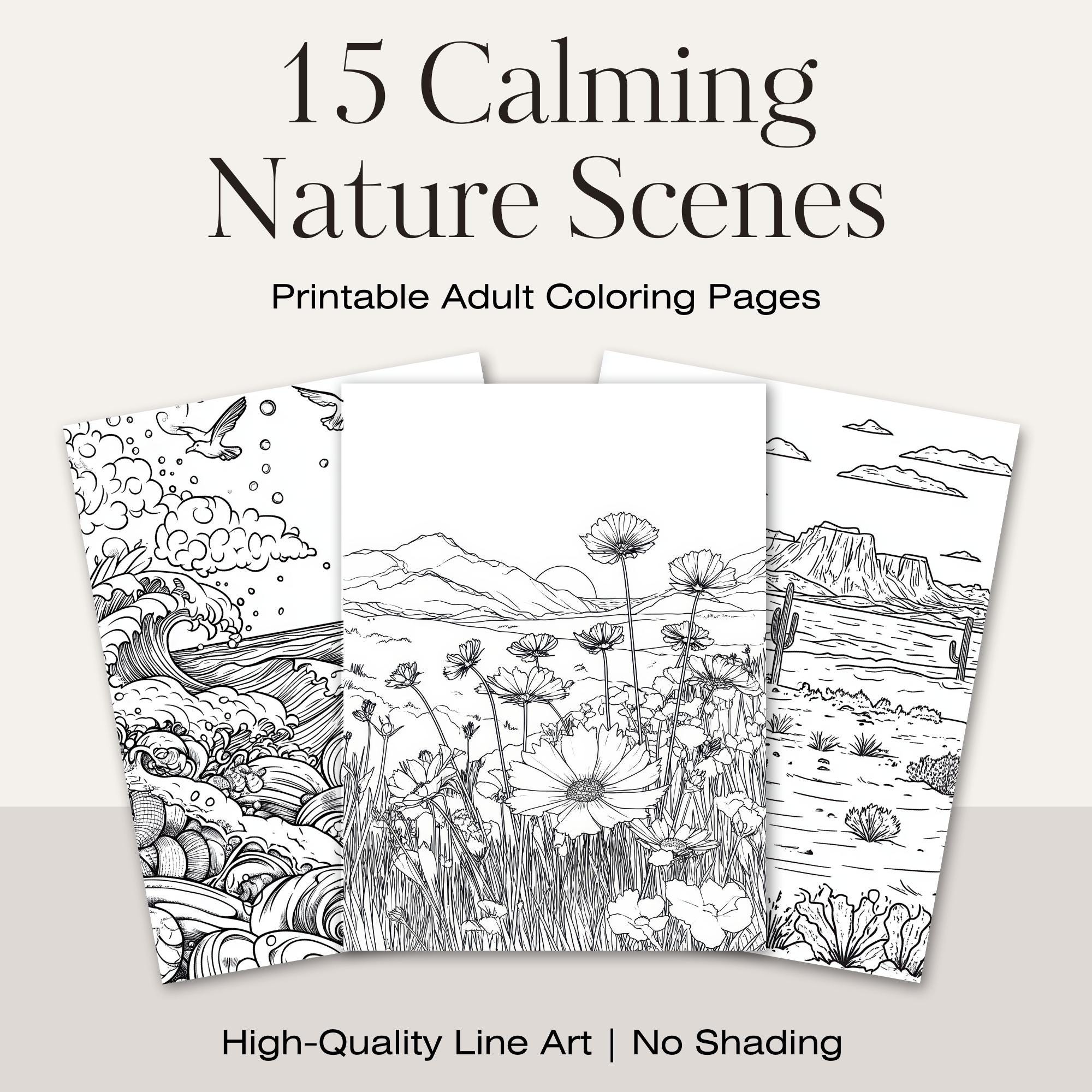 15 Calming Nature Scenes – Printable Adult Coloring Pages PDF ...