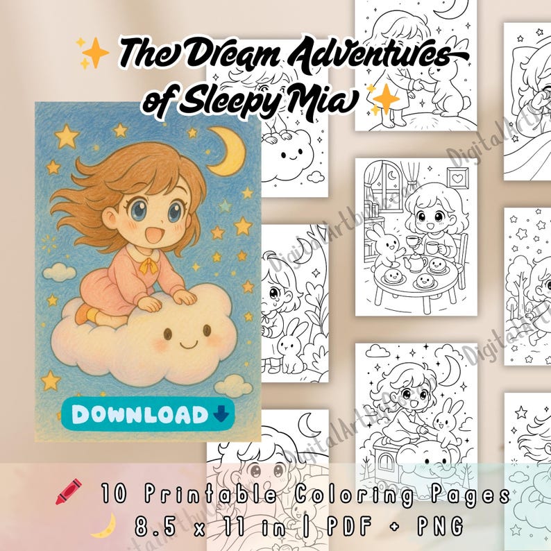 Dream Coloring Book for Kids & Adults – Storybook Style Printable PDF ...