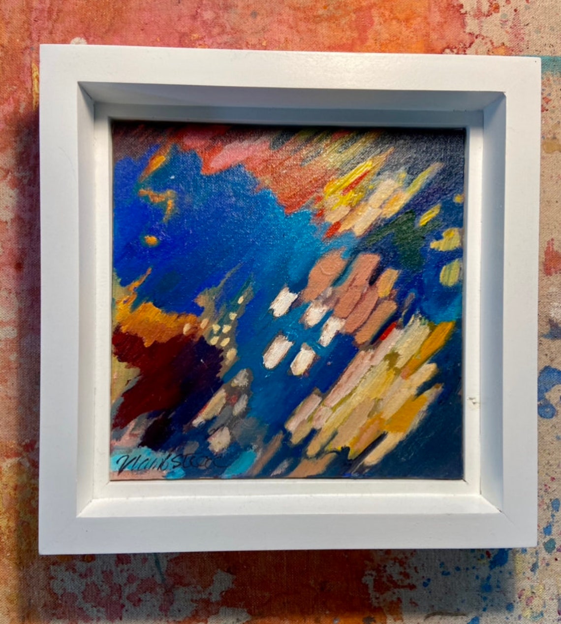 Beach Bonfire abstract coastal oil painting | Etsy