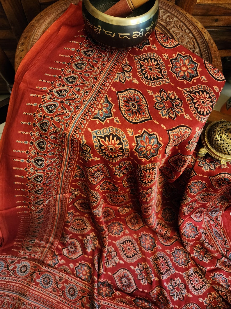 Madder Red Modal Silk Vegetable Dye Ajrakh Saree Tissue Pallu,stitched ...