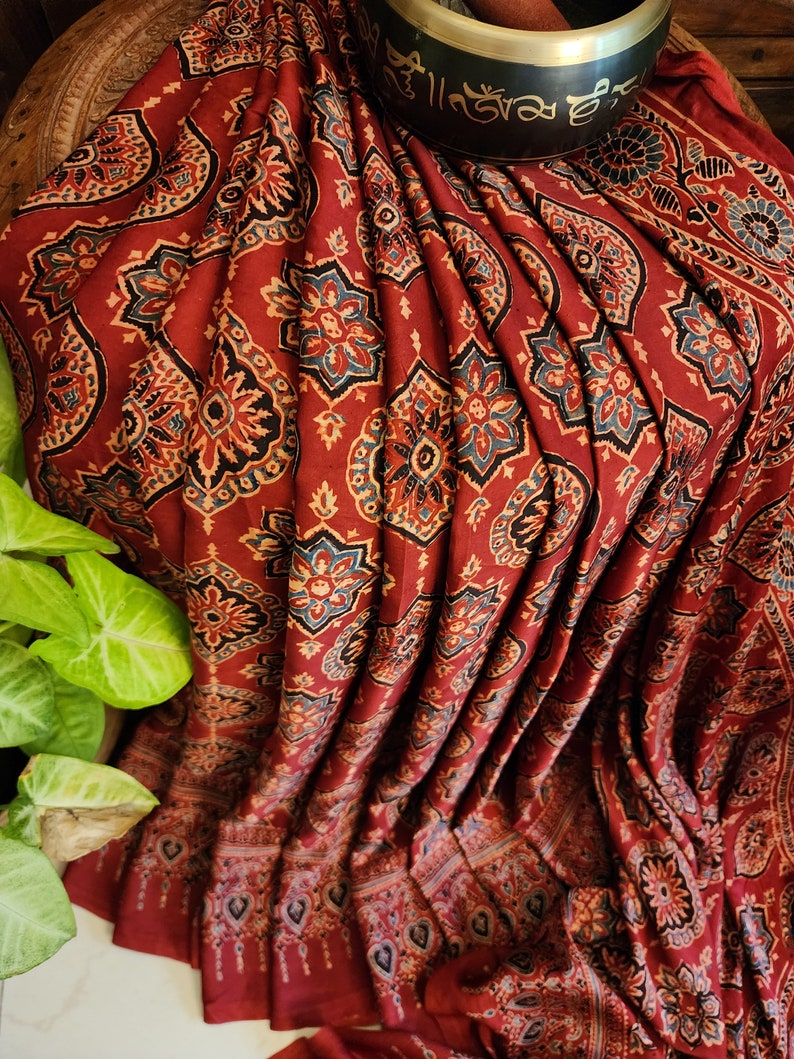 Madder Red Modal Silk Vegetable Dye Ajrakh Saree Tissue Pallu,stitched ...
