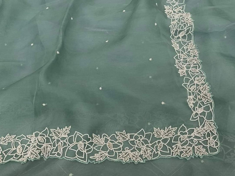 Zynah Organza Silk Saree, Cutdana Work, Pearls & Beads Work; Custom ...