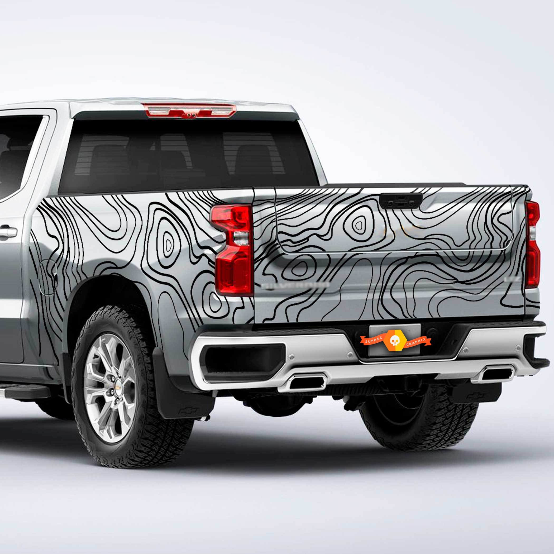 Side Truck and Tailgate Topographic Map Contour Topo Map Vinyl Decals ...