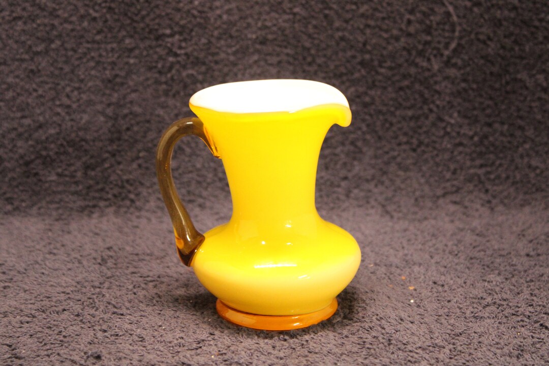 Vintage Small Yellow Art Glass Pitcher Possible Kanawha (?) Glass T#20 ...