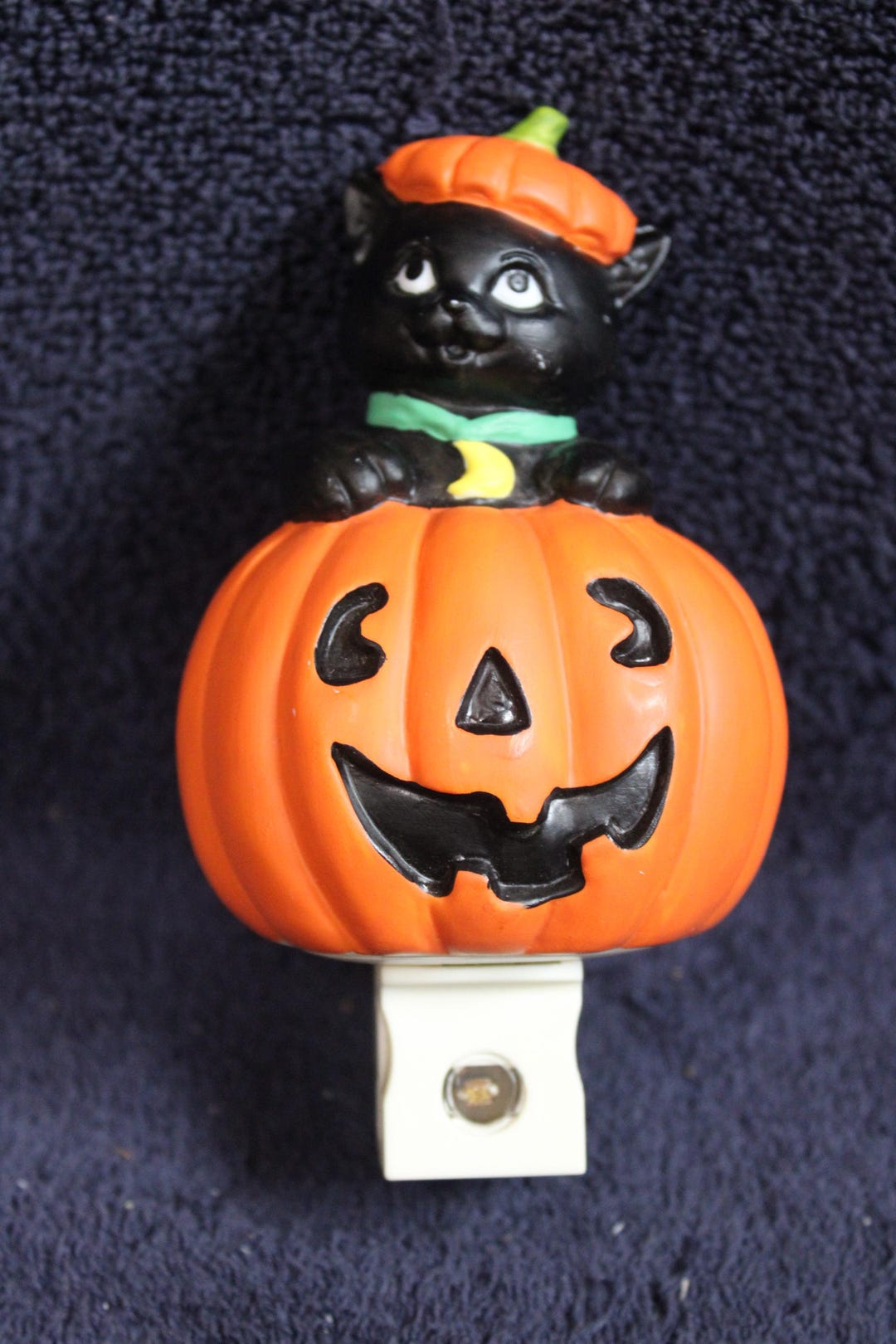 Vintage Halloween Ceramic Black Cat Jack O Lantern Night Light Pumpkin ...