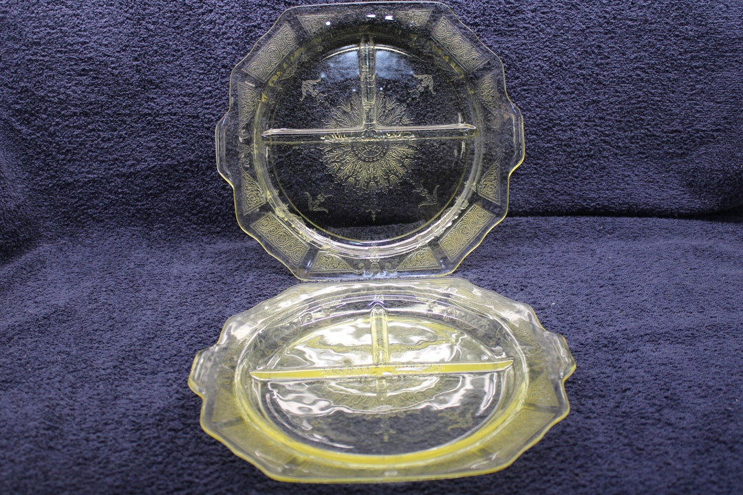 Set of 2 Vintage Depression Glass Princess Pattern 3 Section Grill ...