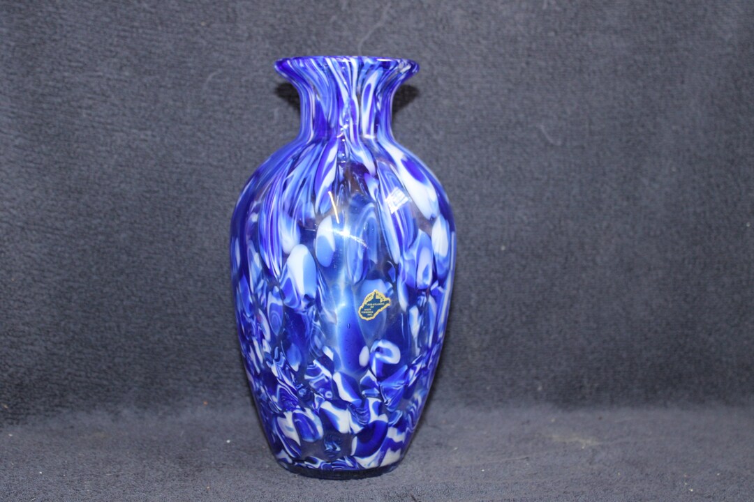 Mid-atlantic of West Virginia Hand Blown Blue Swirl Vase T#1-5 Rare ...