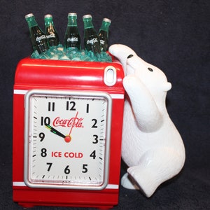 Coca Cola Alarm Clock Polar Bear Coin Bank Ice Cold Ice Chest With Coke ...