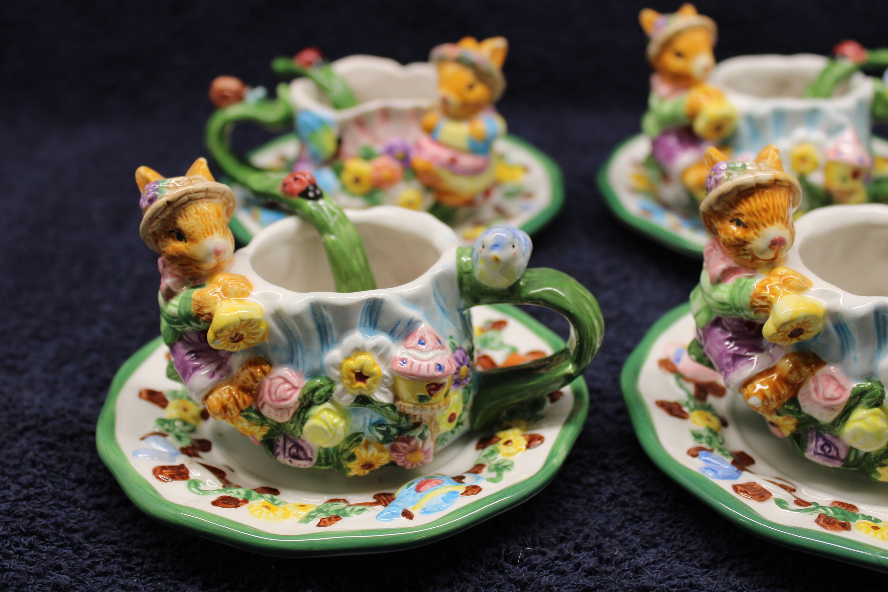 MERC ASIA Bunny Rabbit Small Tea Cups Saucers Set Ladybugs | Etsy