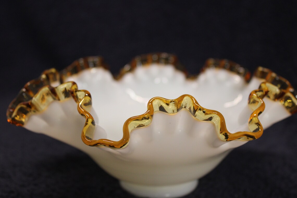 Fenton Gold Crest Ruffled Candy Dish/Bowl Box L A-73 | Etsy