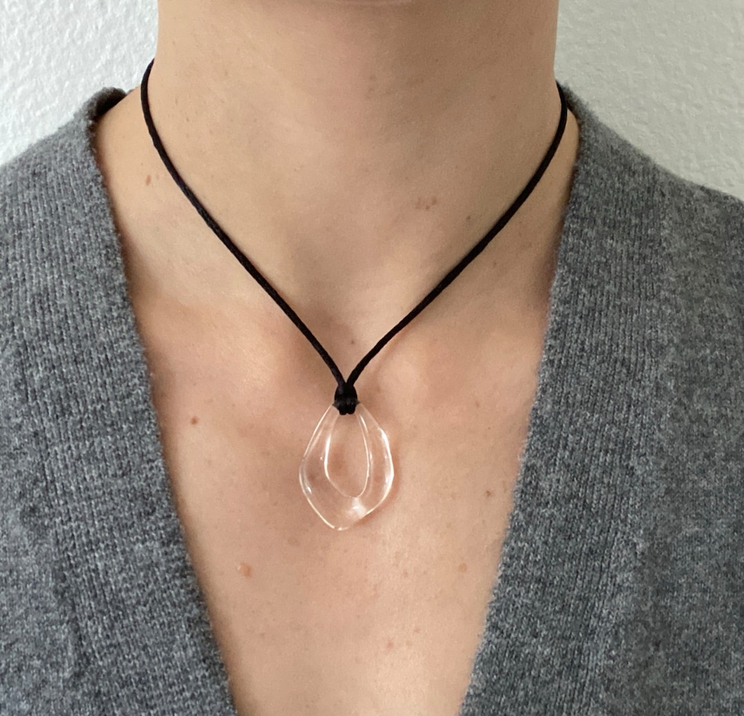 Resin Open Wavy Oval Irregular Pendant Adjustable Black Cord Necklace ...