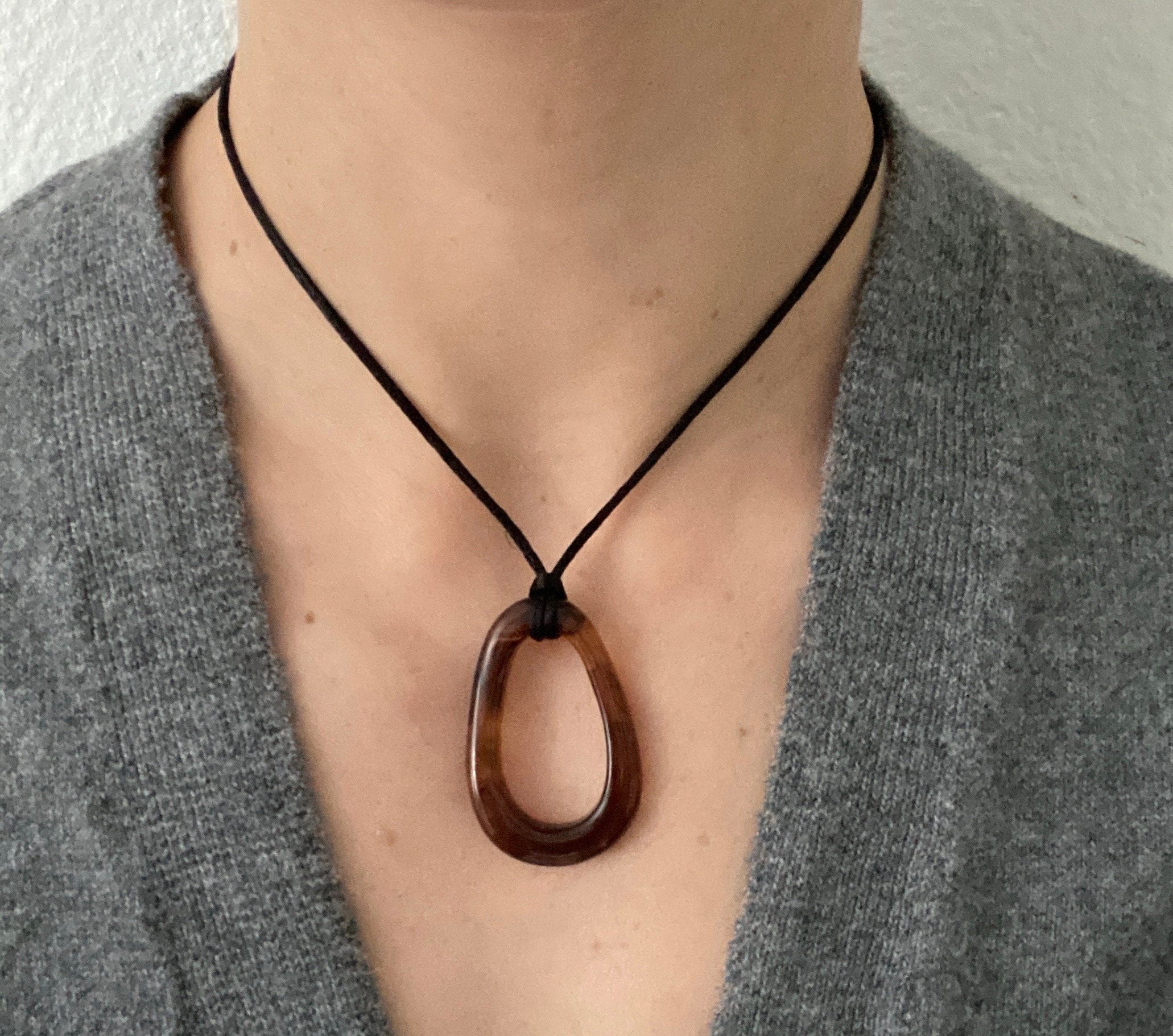 Brown Tortoise Shell Resin Oval Irregular Teardrop Pendant Adjustable ...