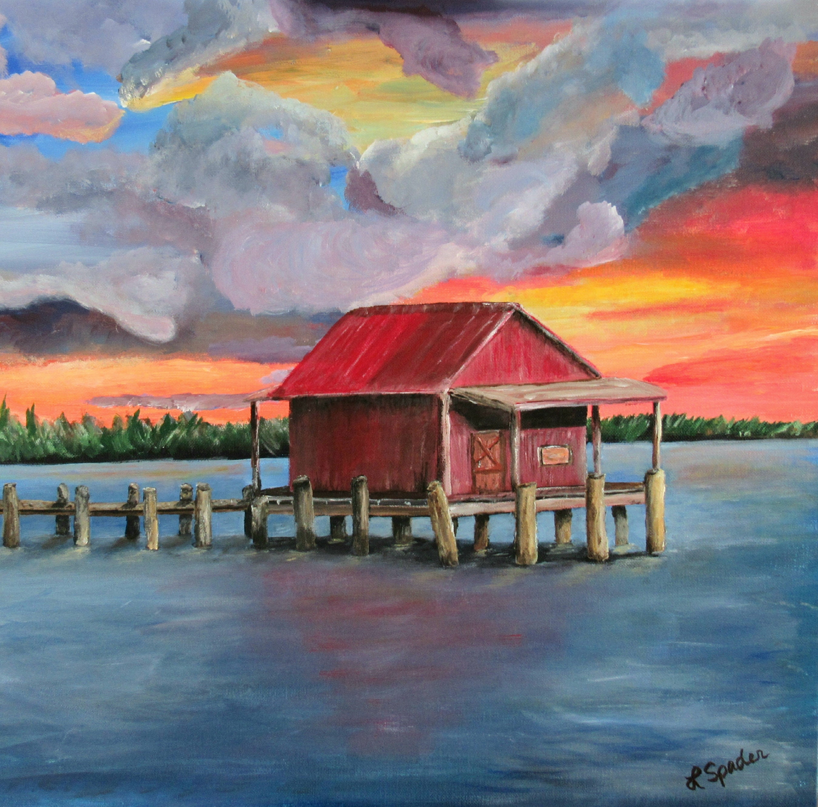 ORIGINAL FRAMED Acrylic Painting, Fish Shacks, Fish Shack, House on the ...