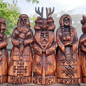 Hand Carved Slavic Gods Figurine Pantheon 5 Statues Lada Veles Makosh ...