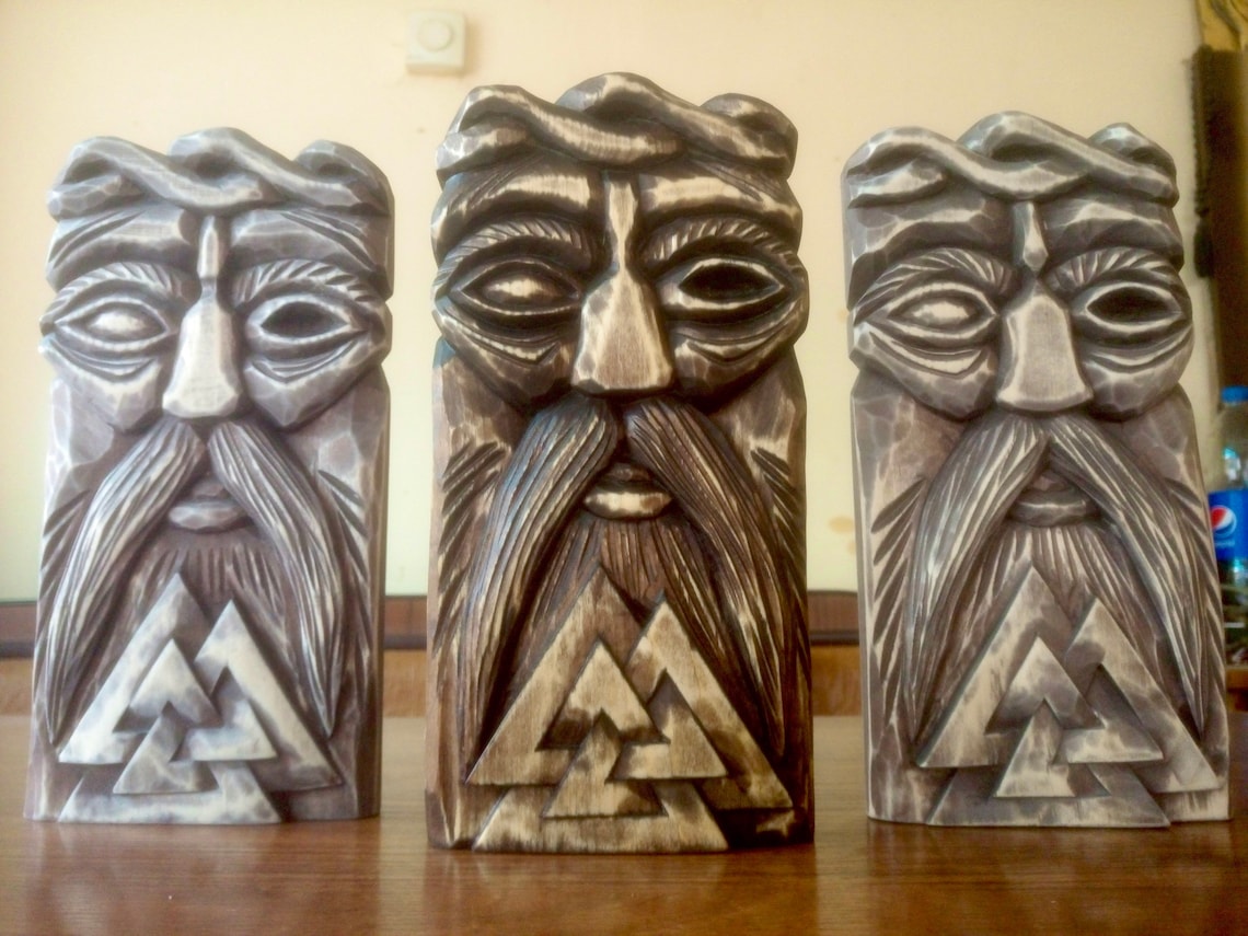 ODIN Wooden Statue Hand Carved Odin God Figurine Grand Father - Etsy