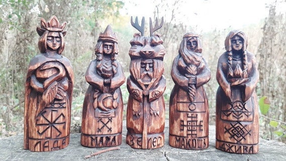 Hand Carved Slavic Gods Figurine Pantheon 5 Statues Lada Veles | Etsy