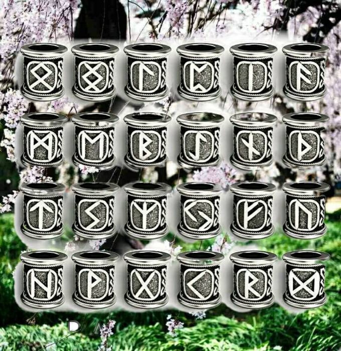 Sterling silver Rune Beads Viking Elder Futhark Beard Beads | Etsy