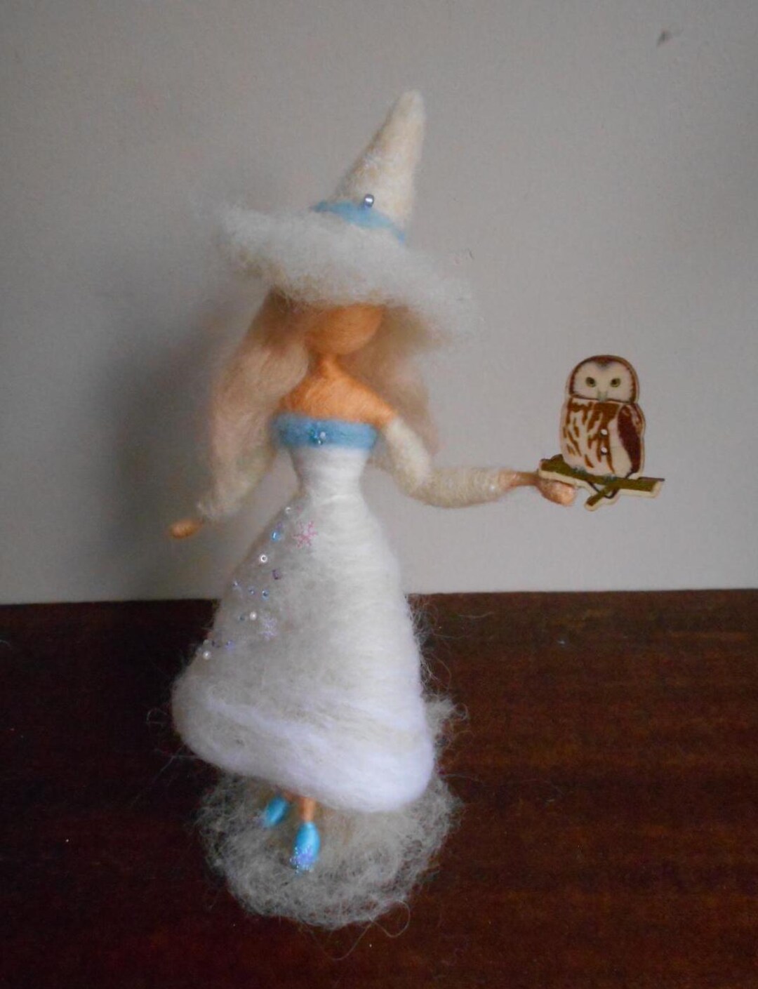 Winter Witch Felted Doll With an Owl. Needle Felting Standing Figurine ...