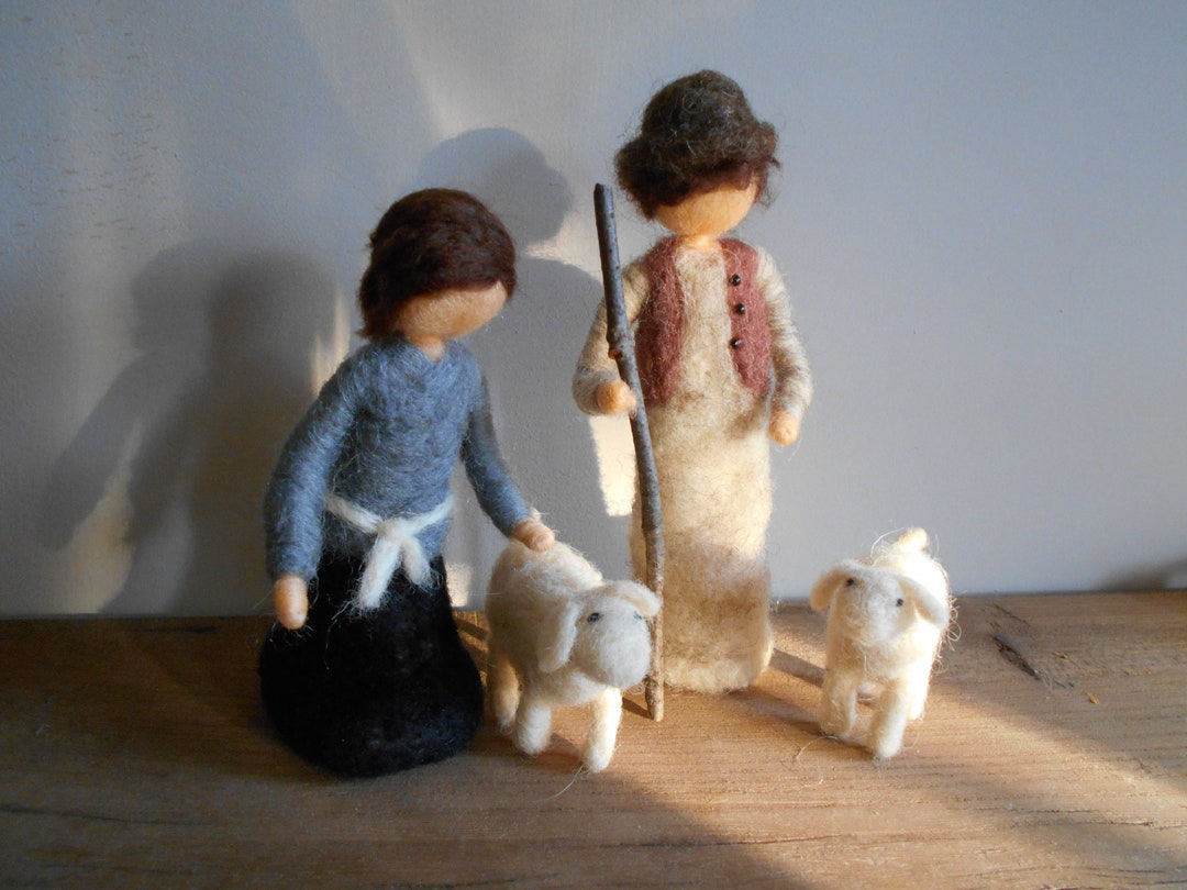 Felted Shepherds With Sheep for Nativity Set, Waldorf Inspired Soft ...