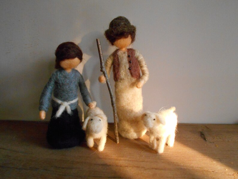 Felted Shepherds With Sheep for Nativity Set, Waldorf Inspired Soft ...