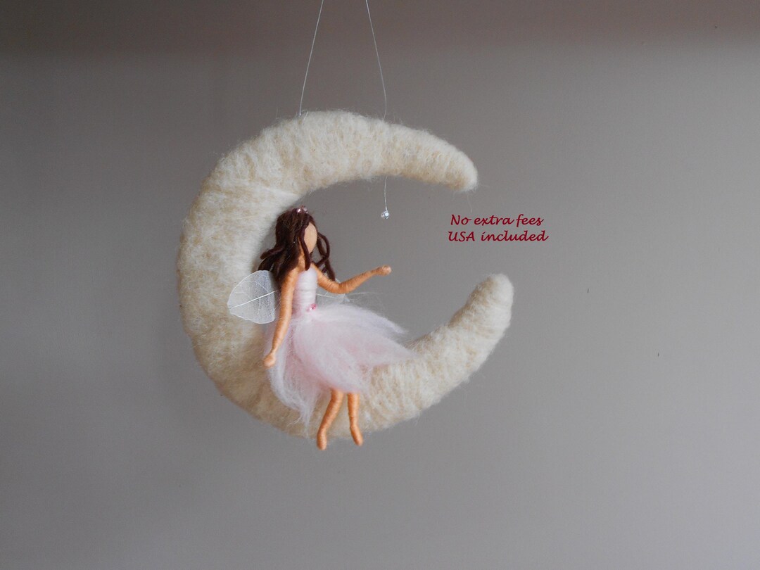Needle Felted Fairy Doll on Moon With LED Lights: Crystal Star Decor - Etsy