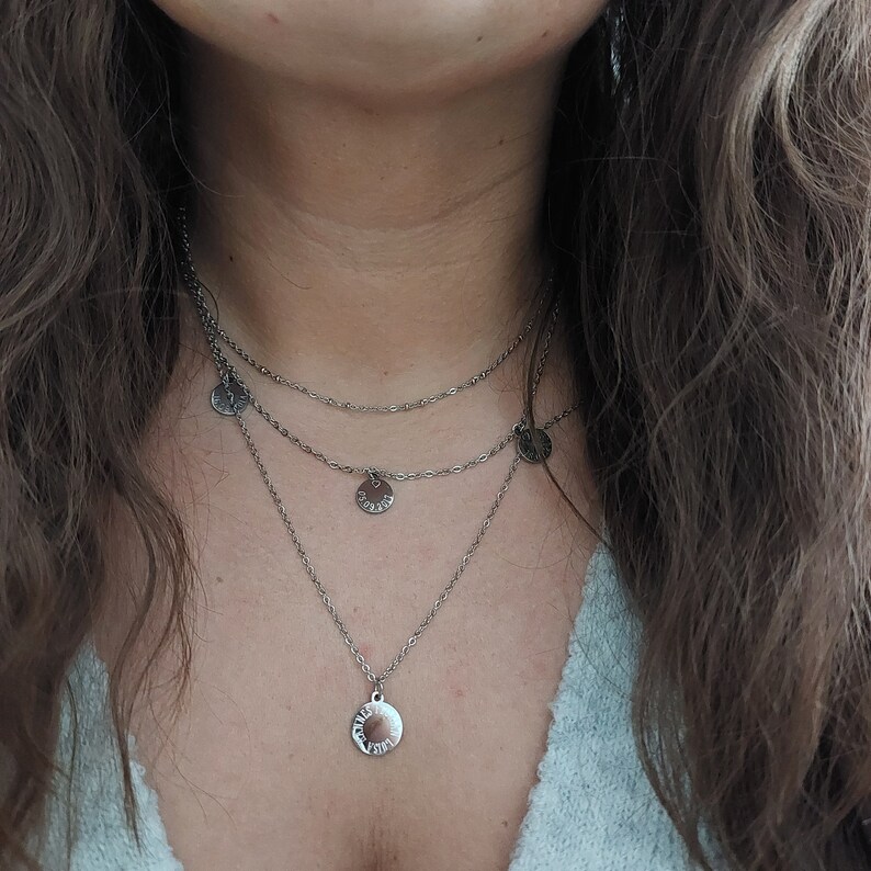 Multi-row Necklace in Gold and Silver, Layered Chain With Letter ...