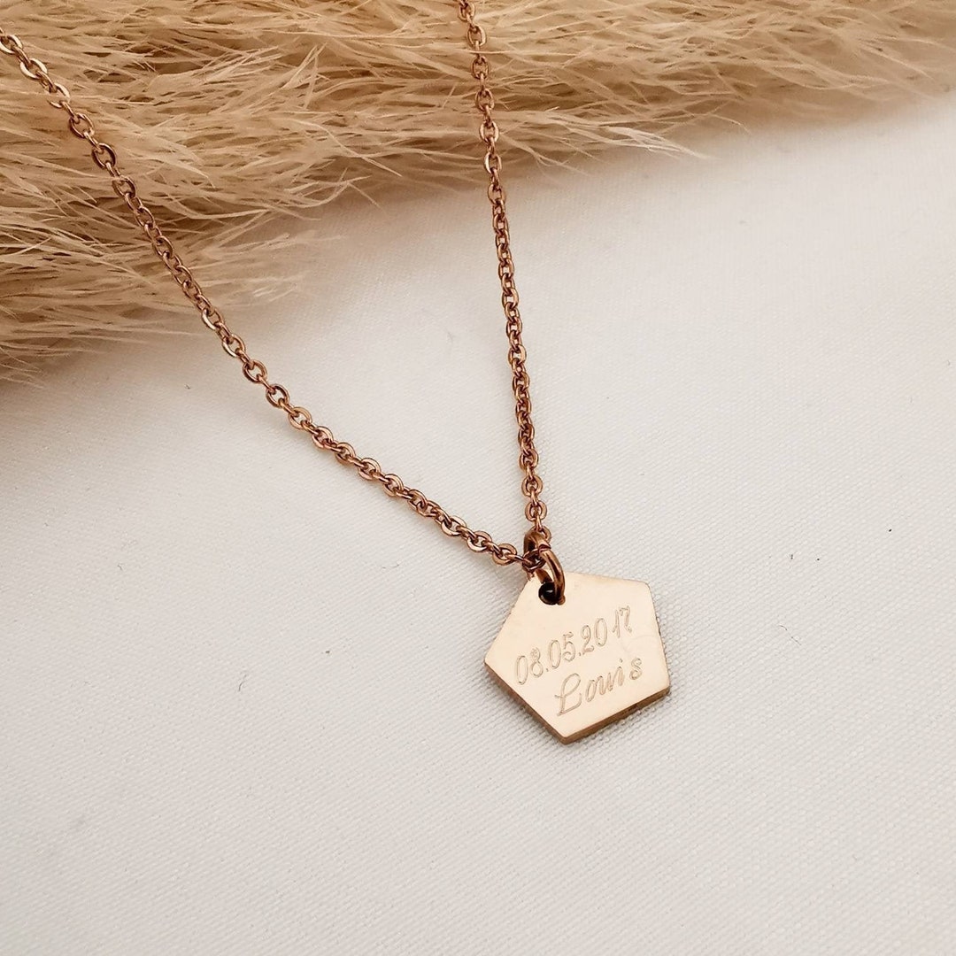 Personalized Chain in Gold, Silver or Rosé With Engraved Square Plate ...
