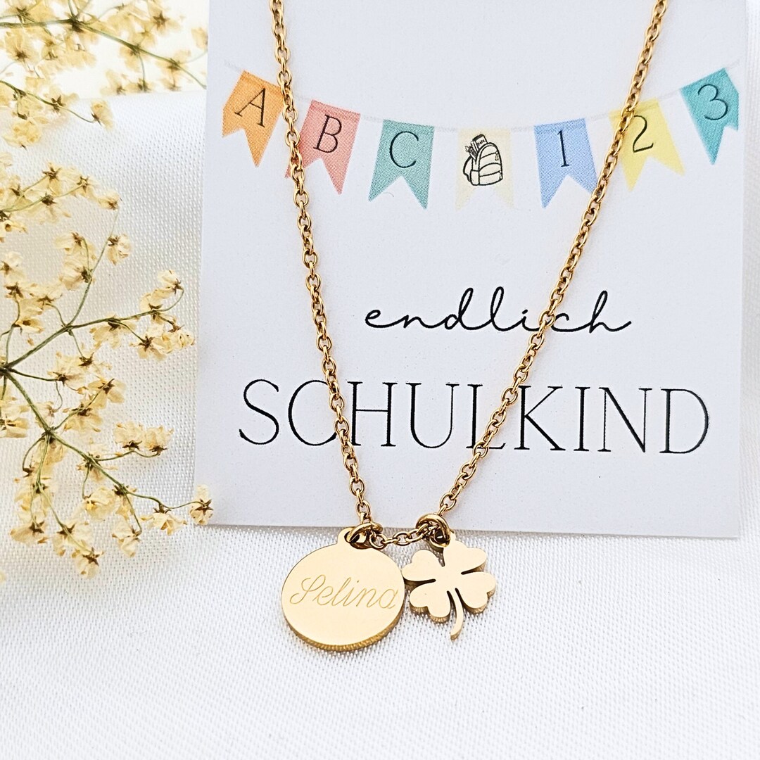 Geschenk zur Einschulung Mädchen | Schulkind Kette personalisiert | Glücksbringer zum Schulstart ...