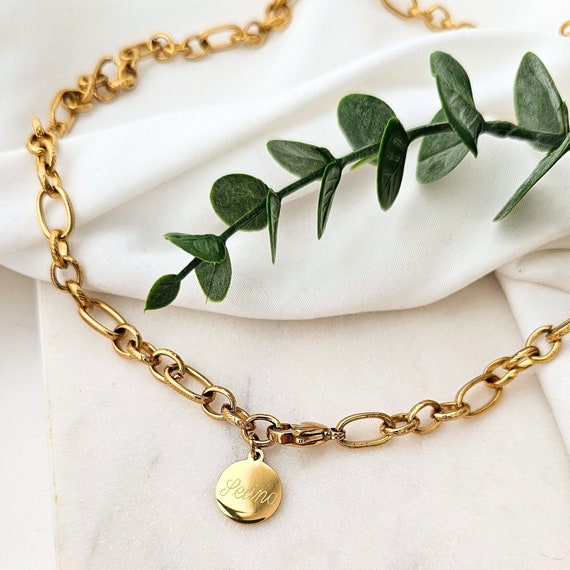Personalisierte Chunky Kette in Gold oder Silber grobe Edelstahlkette mit Gravur Anhanger grobgliedrige Kette mit Buchstaben Plattchen Etsy