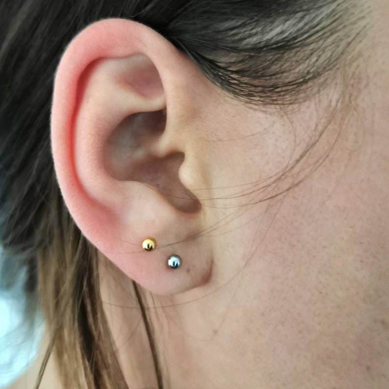 1 par de mini piercing de bola en oro plata y oro rosa acero | Etsy