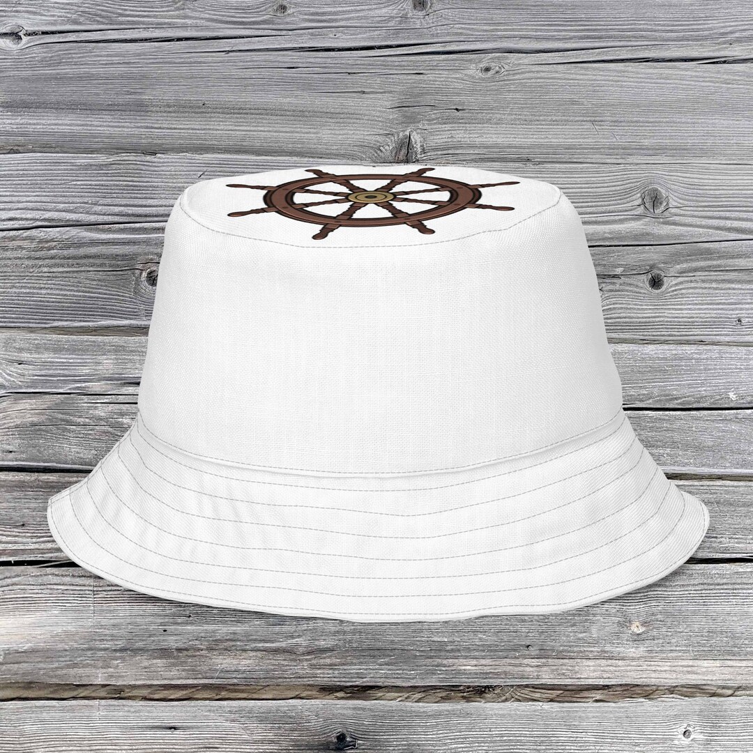 SHIPWHEEL Bucket Hat Reversible Ship Wheel Captain Hat Nautical Beach ...