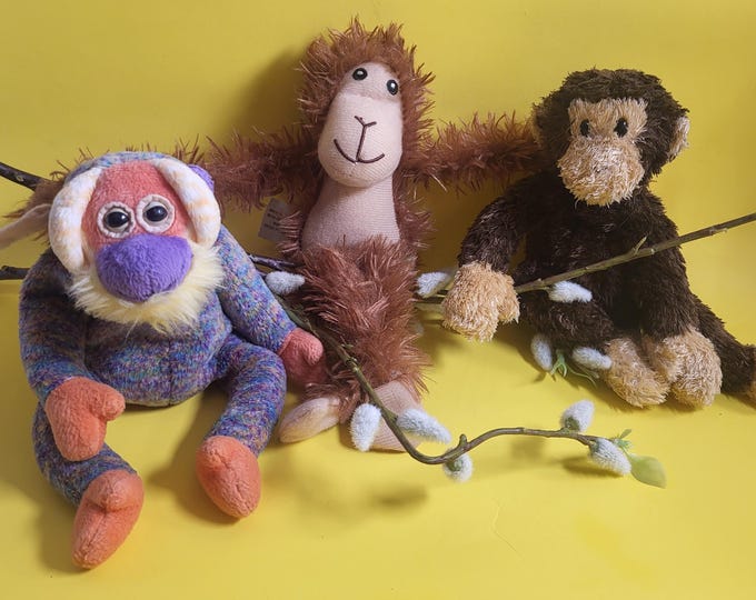 3 Vintage Collectible Plush Monkeys - Etsy