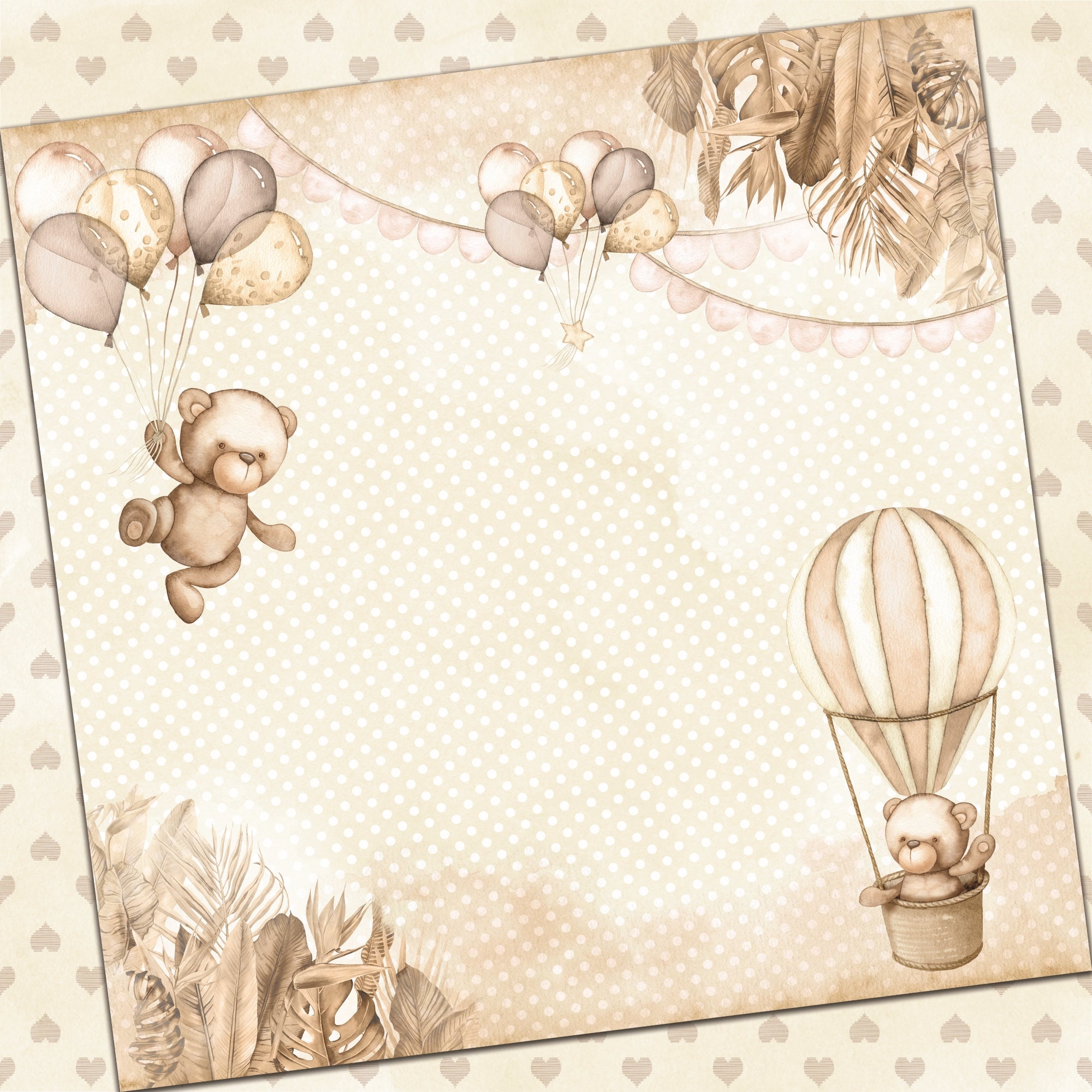 Teddy Bear Boho Digital Paper Set Cute Stationary Boho Background Baby ...