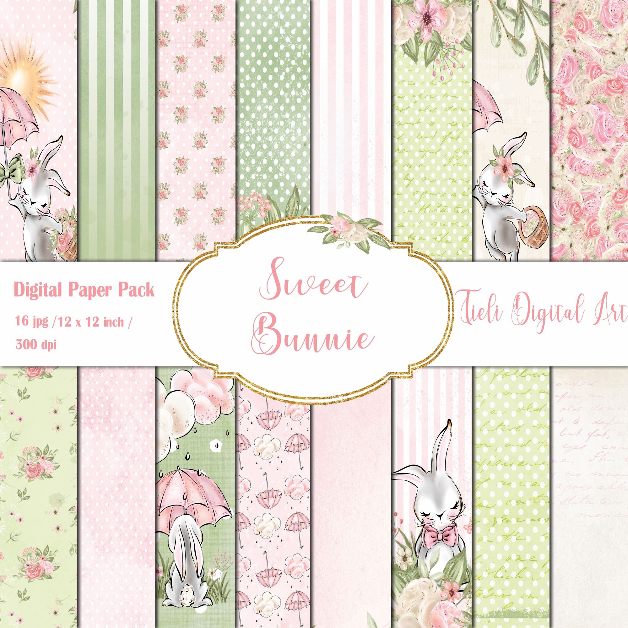 Sweet Bunnie Digital Paper Set Scrapbook Digital Paper Pack Birthday ...